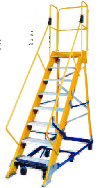 12 Step - Fiberglass Safeguard Mobile Platform Rolling Ladder