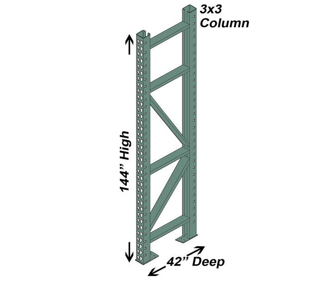 42" D x 144" H Interchangeable Upright - 3" x 3" Column - T.P. Supply ...