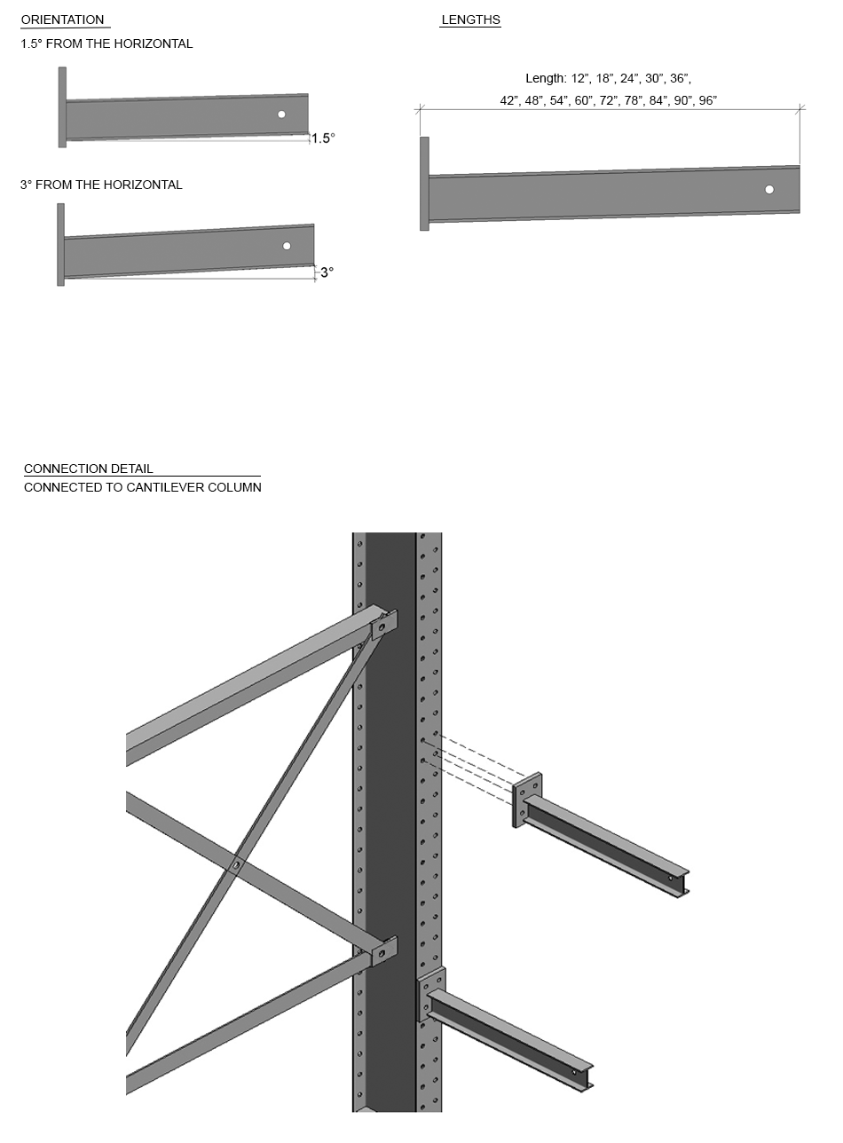 Type 1 Arm 48"L w/ 1,000 lbs max load capacity (4"MD Structural I-Beam ...